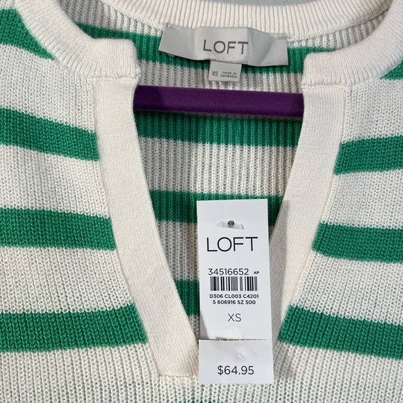 LOFT | Sweaters | Loft Xs Nwt Green And Cream Stripe Sweater | Poshmark